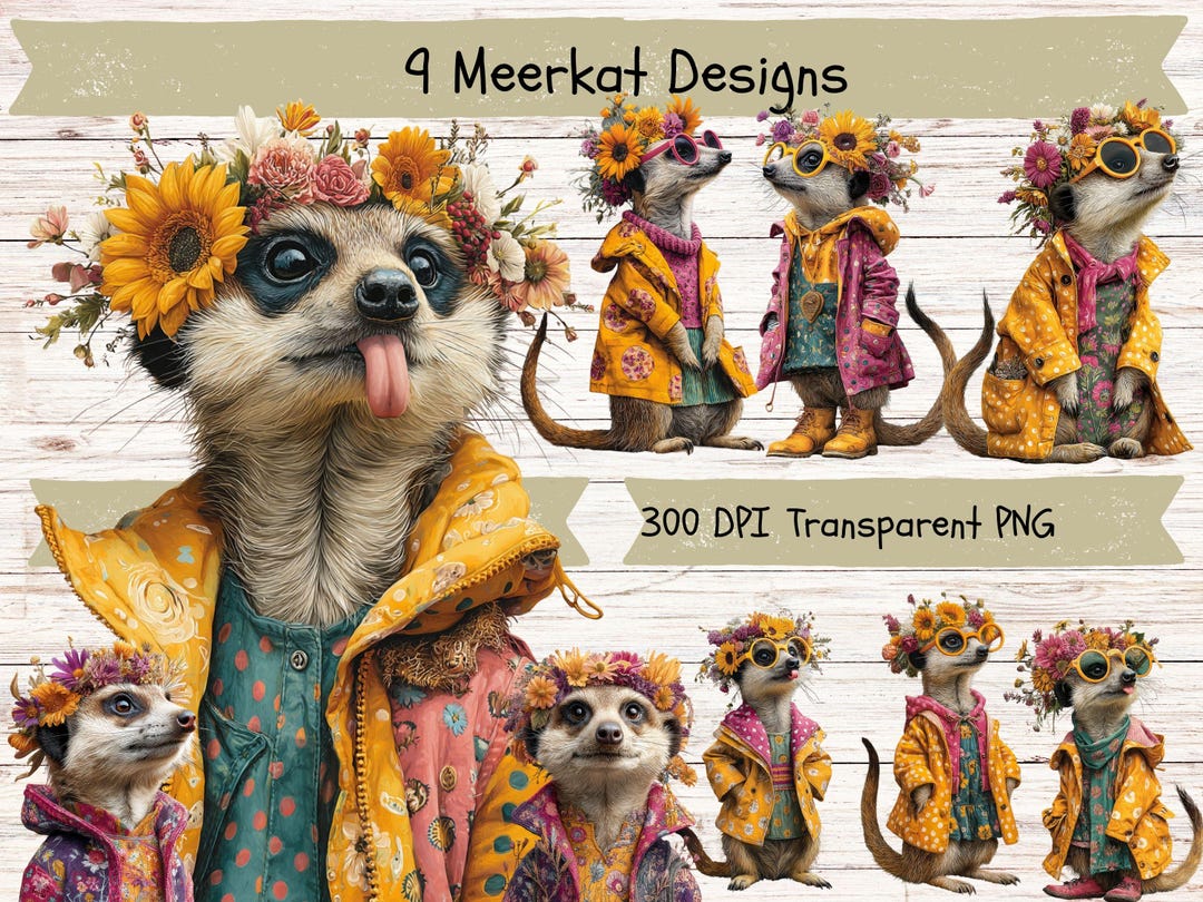Funky Meerkat Clipart - Animal Collage PNG Graphics (digital Download ...