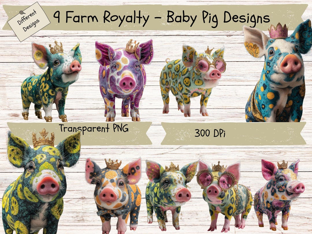 Crowned Pig Clipart – Royal Farm Animal Pngs for Journals (digital ...