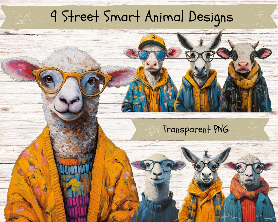 Funky Animals Clipart - Farm Animal Pngs for Junk Journals (instant ...