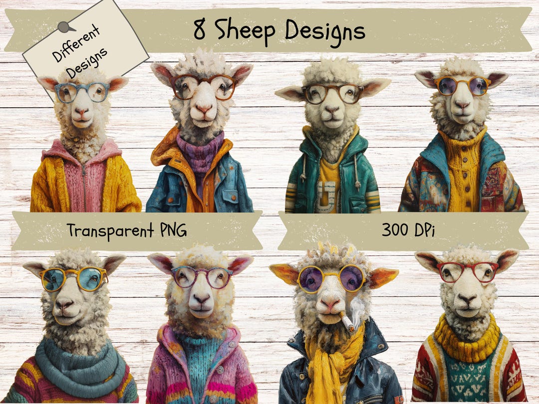 Funky Sheep Clipart – Animal Pngs for Junk Journals (instant Download ...