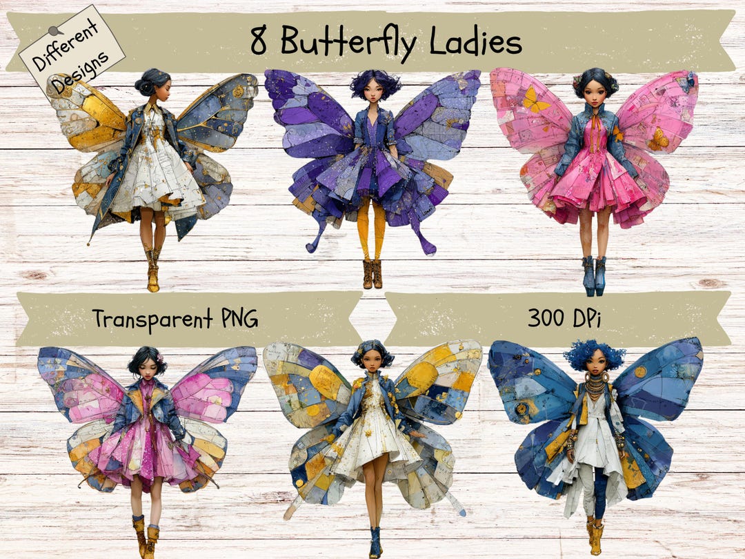 Butterfly Fairy Ladies Clipart Set – 8 Transparent Pngs (instant ...