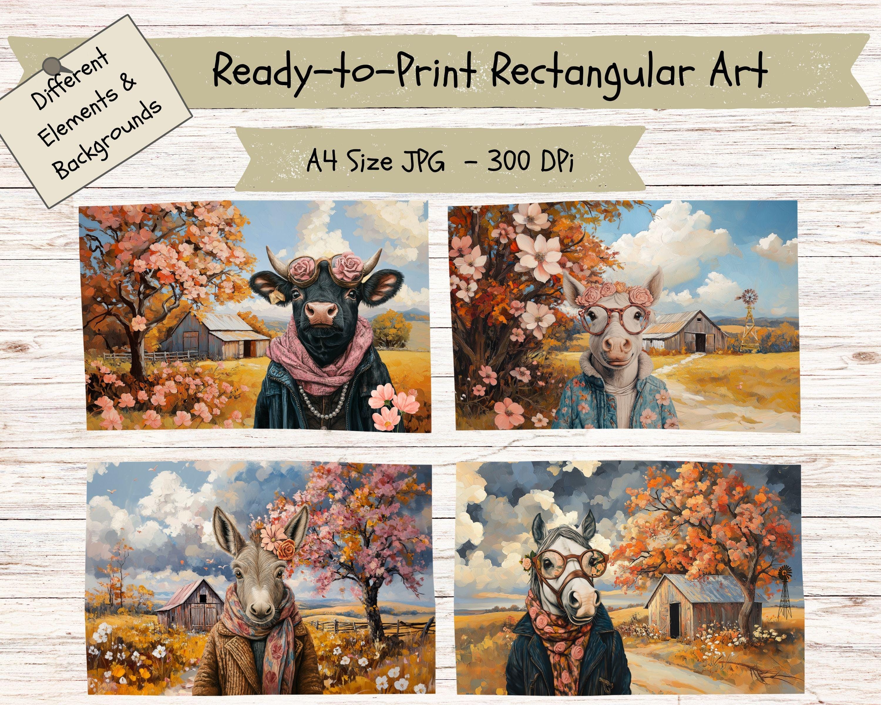 Quirky Farm Animal Clipart – Whimsical Cow Horse Pngs for Junk Journals ...