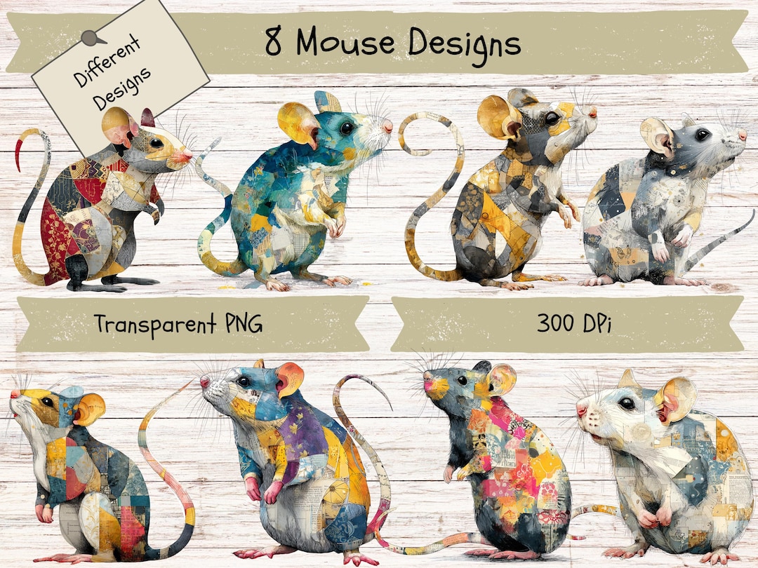 Mouse Watercolor Clipart – Decoupage Mice PNG Graphics (digital ...