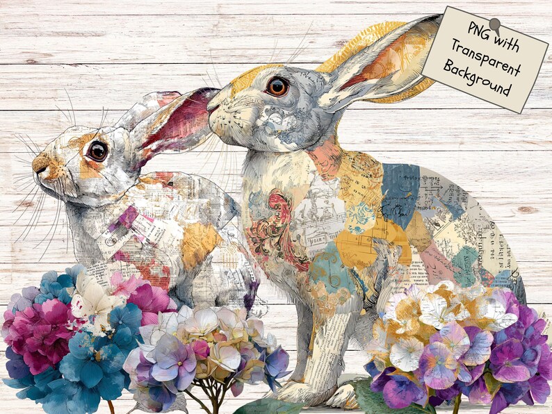 Rabbit Portrait PNG Graphics, Collage Style, Junk Journal (digital ...