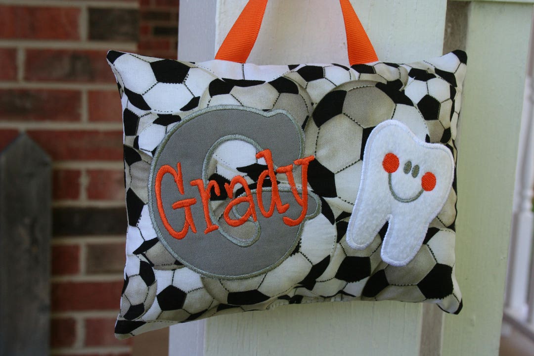 Tooth Fairy Pillow - Soccer - Sports - Tooth Chart - Black and Orange ...