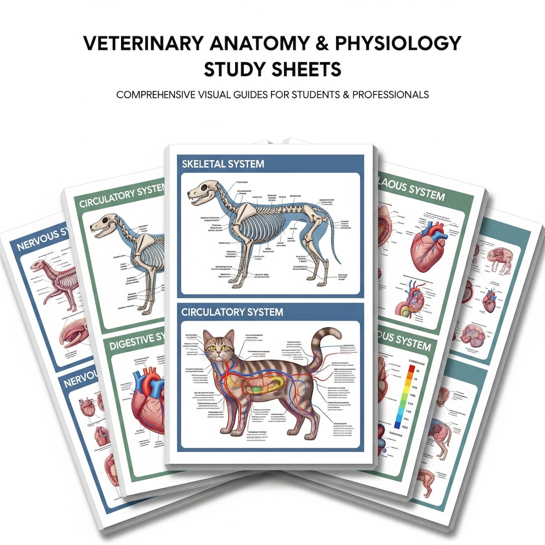 200 Sheets Veterinary Anatomy & Physiology Study Sheets, Nursing School ...