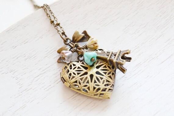 Locket NecklaceKeepsake JewelryRibbon bow NecklaceEiffel | Etsy