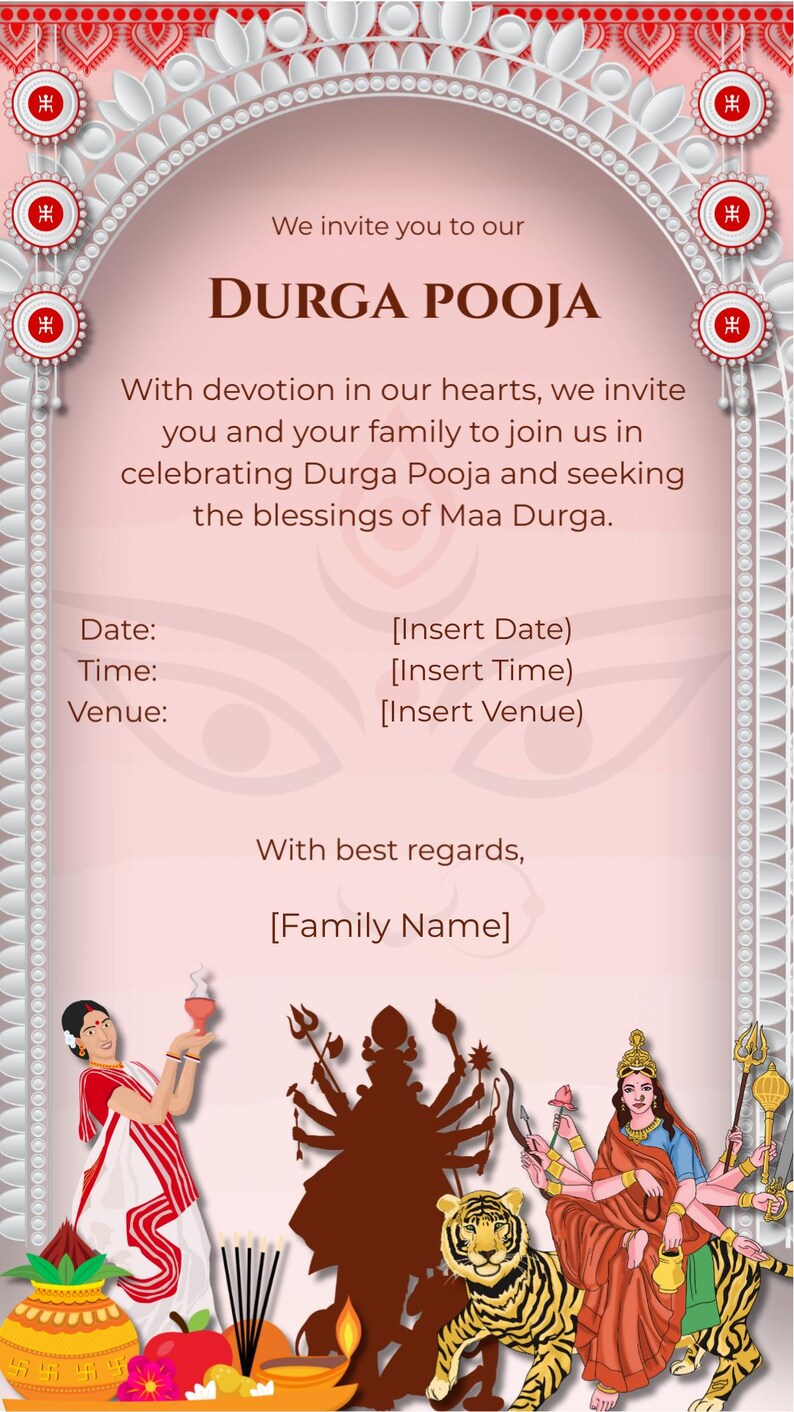 Durga Pooja Invitation Template: Editable Indian Festive Design (canva ...
