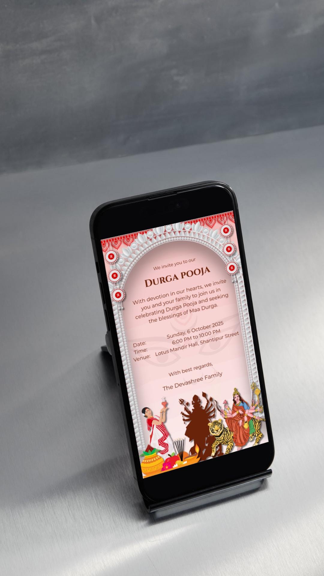 Durga Pooja Invitation Template: Editable Indian Festive Design (canva ...