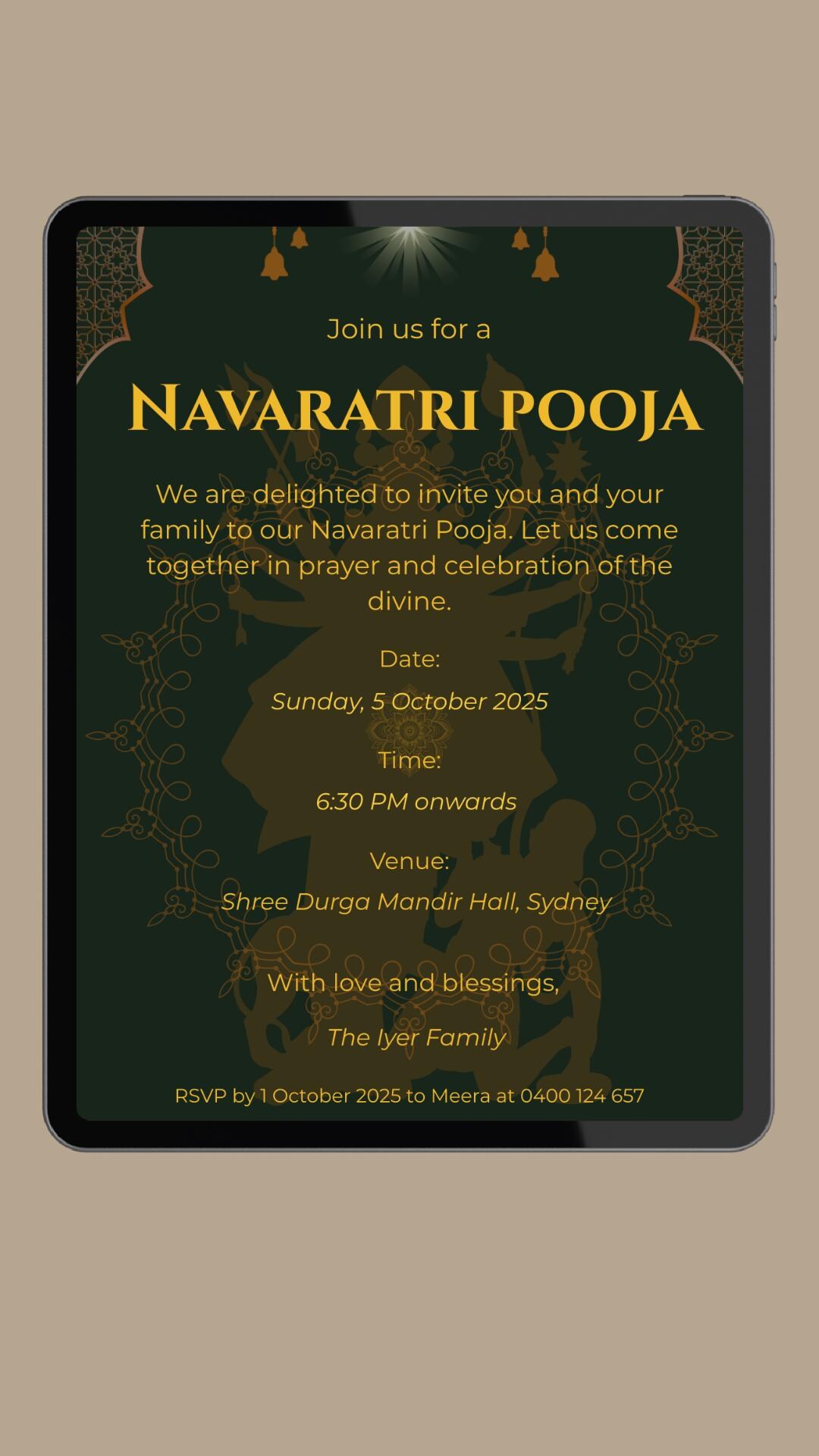 Navaratri Pooja Invitation Template: Elegant Indian Design (canva ...
