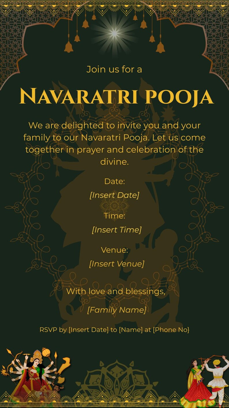 Navaratri Pooja Invitation Template: Elegant Indian Design (canva ...