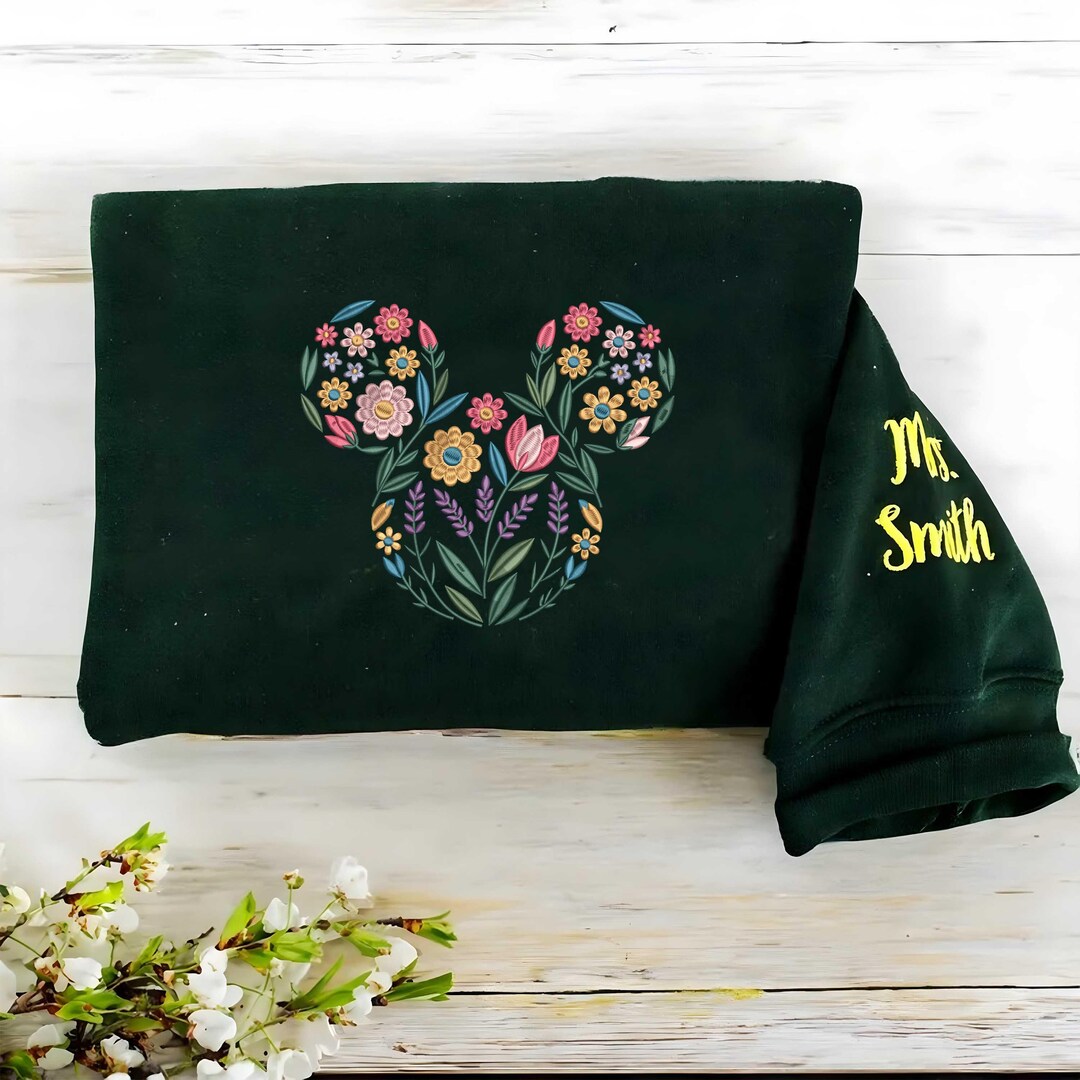 Floral Mouse Head Embroidery Design, Flower Outline Animal Applique ...