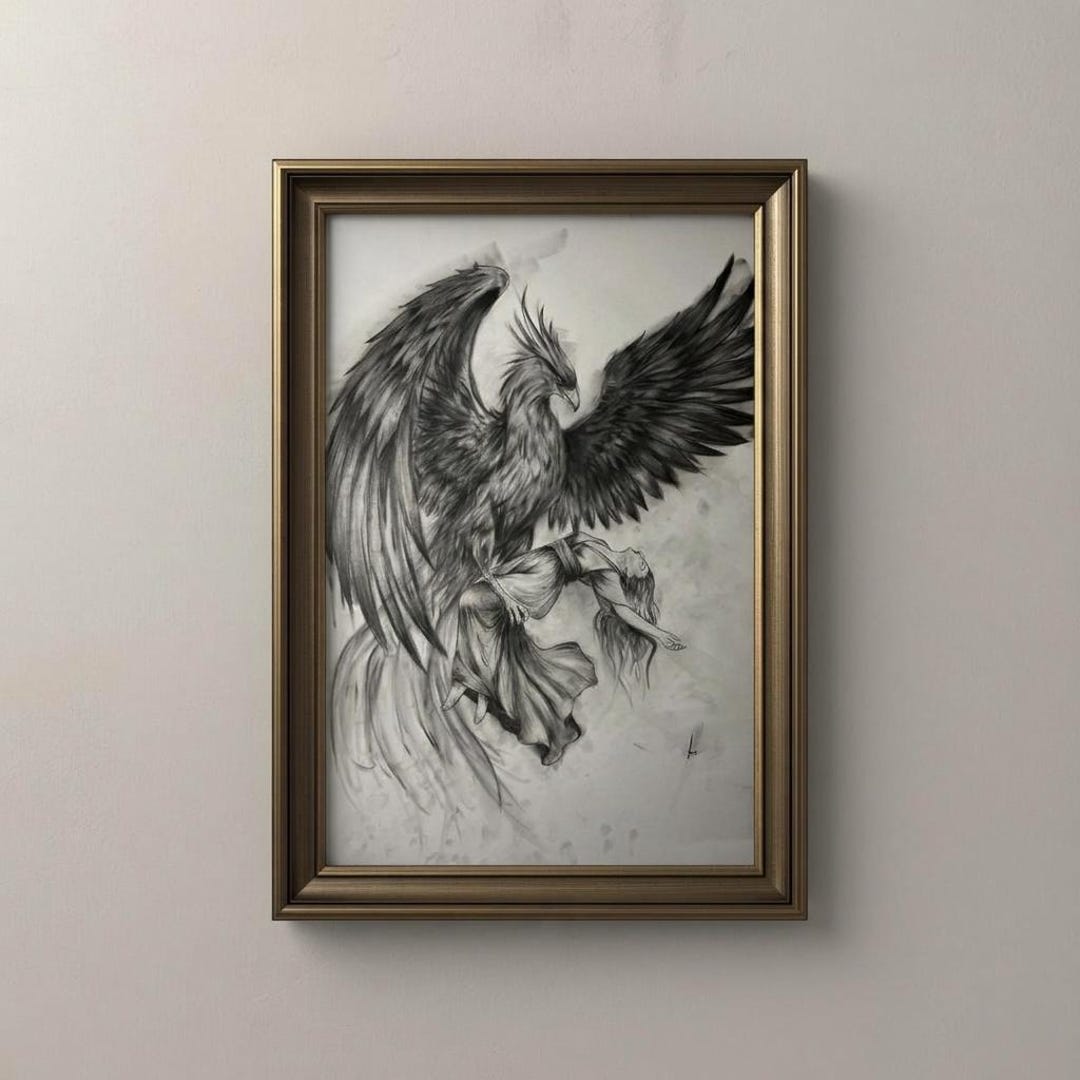 Original Charcoal Phoenix Drawing, Rebirth Artwork, Fantasy Wall Art - Etsy