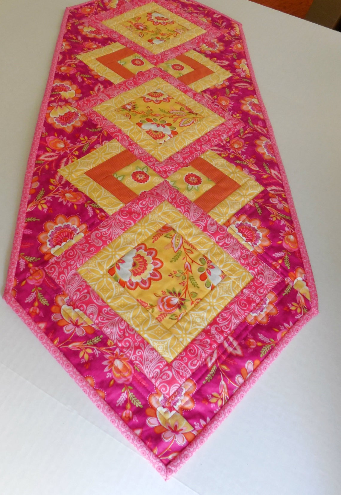 Pink and Yellow Floral Table Runner-reversible to Cherry Blossom-free ...