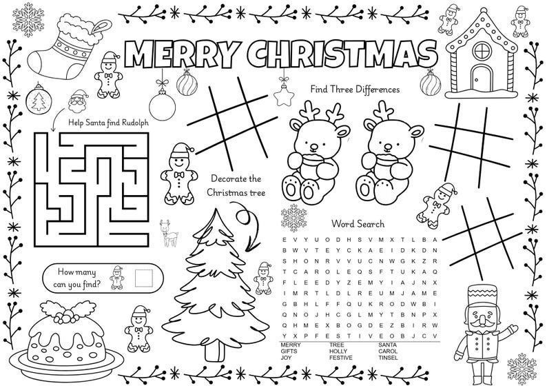 Christmas Activity Placemat: Printable Games & Coloring (PDF Download ...