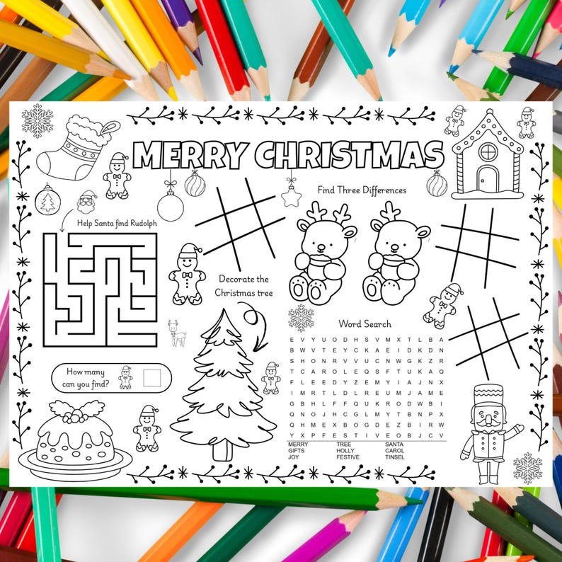 Christmas Activity Placemat: Printable Games & Coloring (PDF Download ...