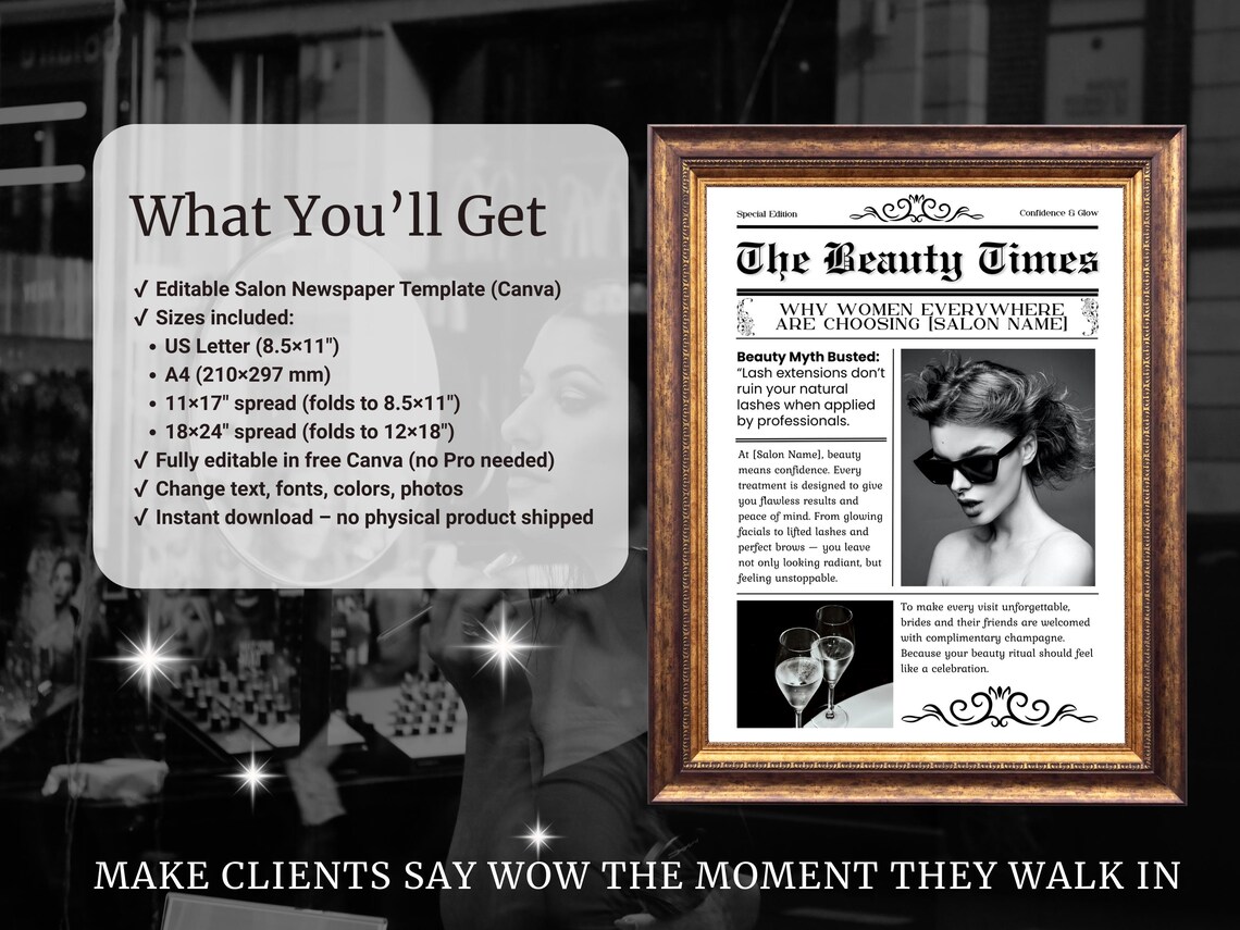 Editable Beauty Salon Newspaper Template | Spa Magazine Canva Poster ...