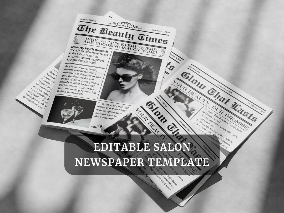 Editable Beauty Salon Newspaper Template | Spa Magazine Canva Poster ...