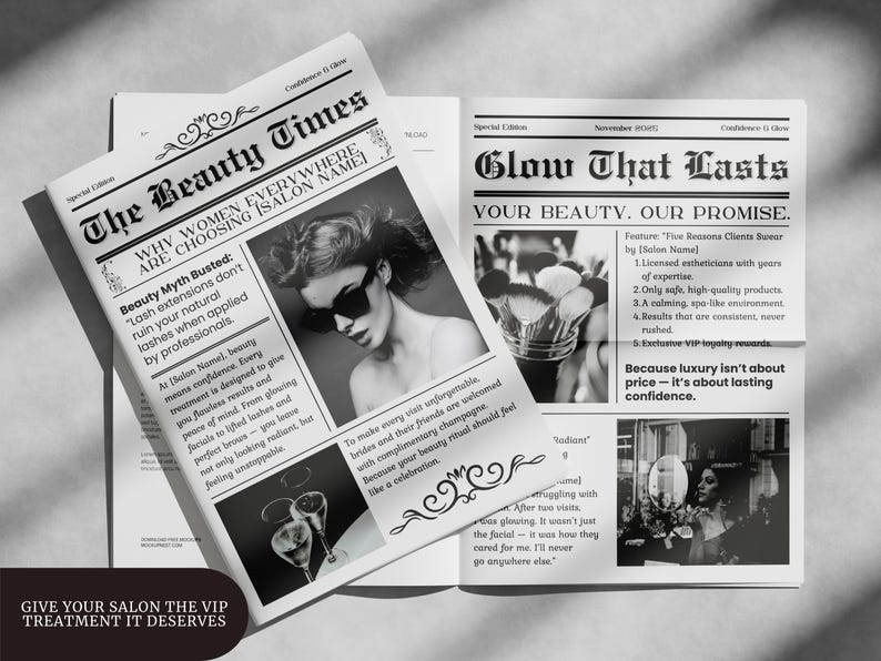Editable Beauty Salon Newspaper Template | Spa Magazine Canva Poster ...
