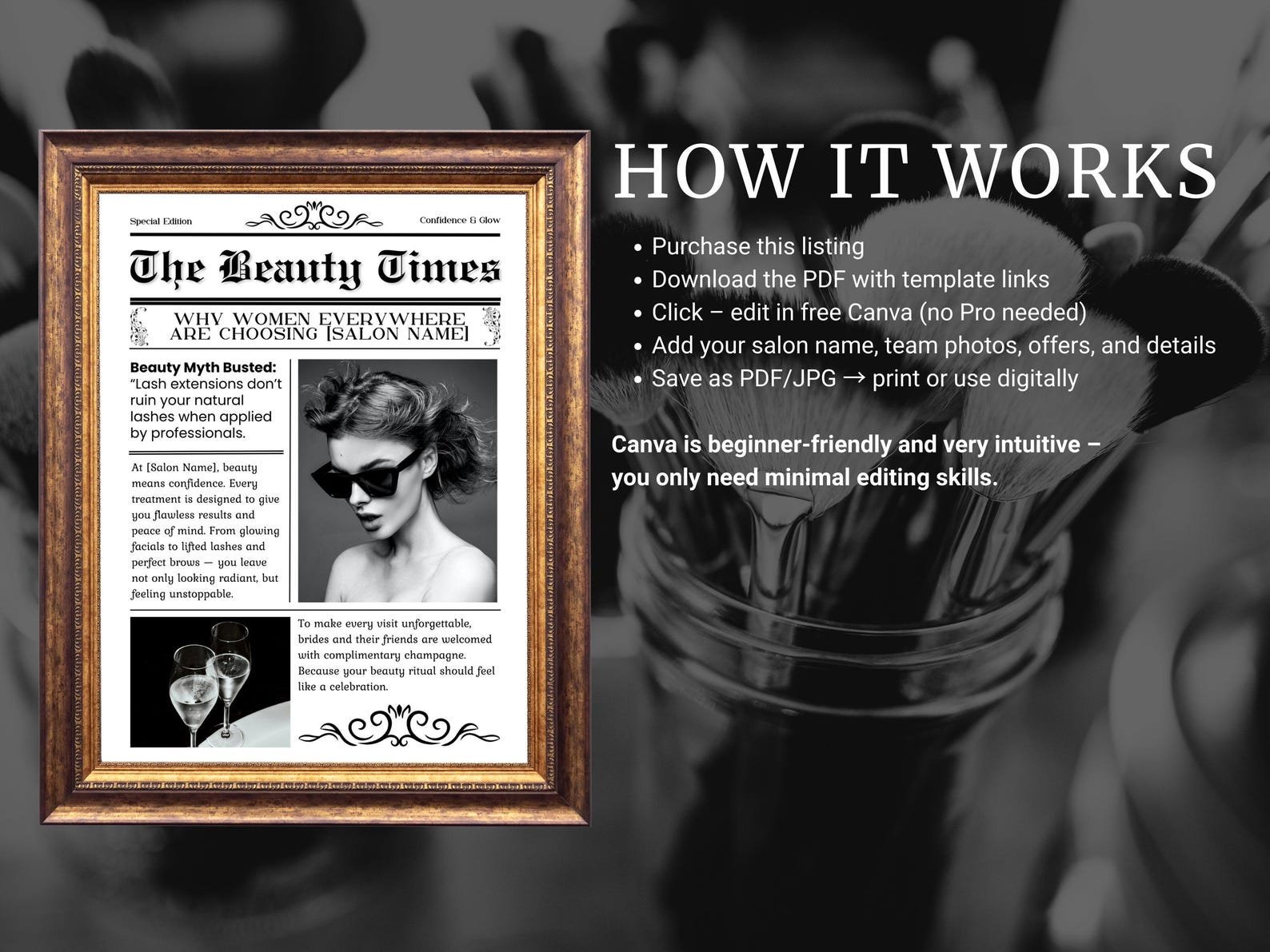 Editable Beauty Salon Newspaper Template | Spa Magazine Canva Poster ...