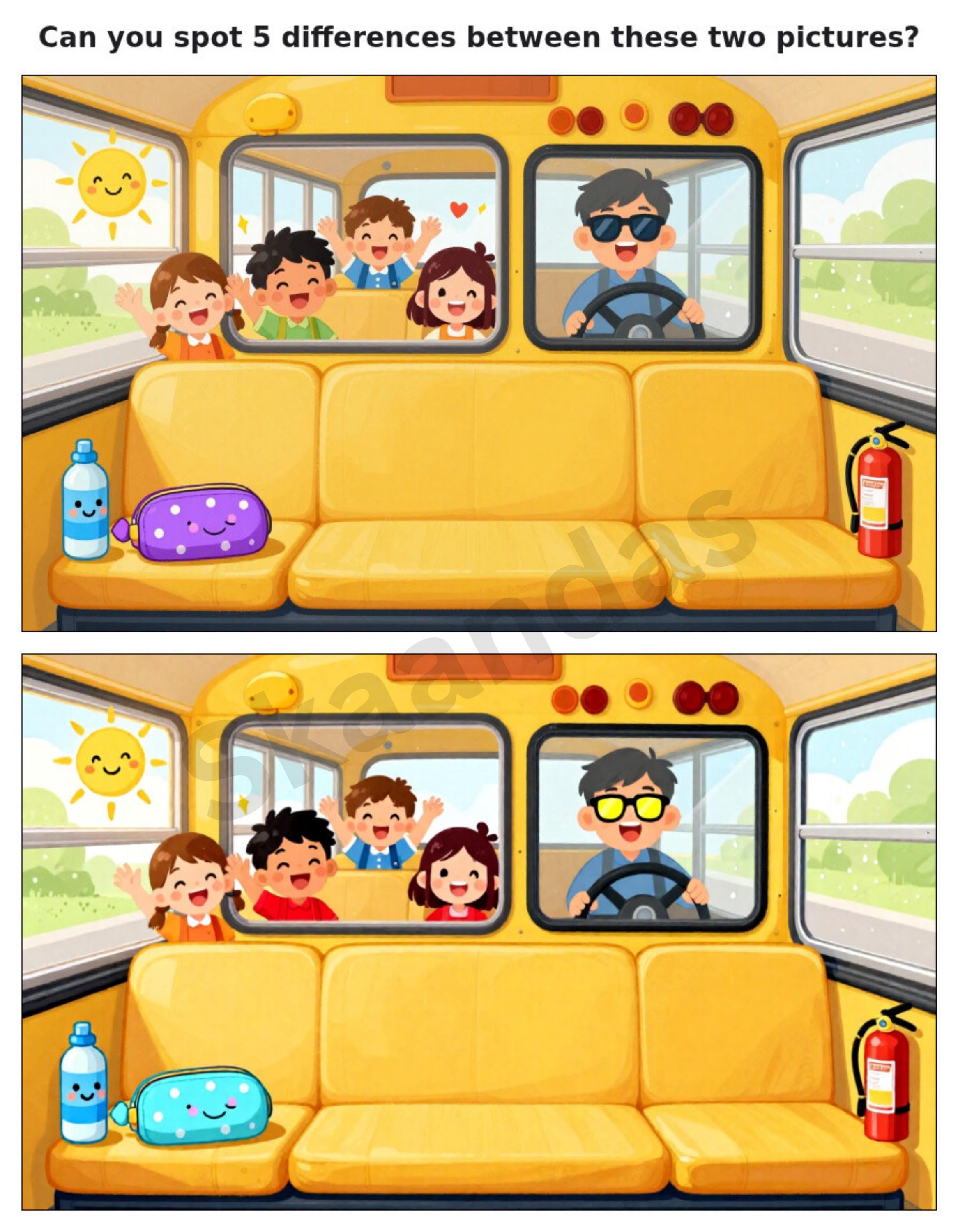 Spot the Difference Printable - School Theme 10 Worksheet With Answer ...