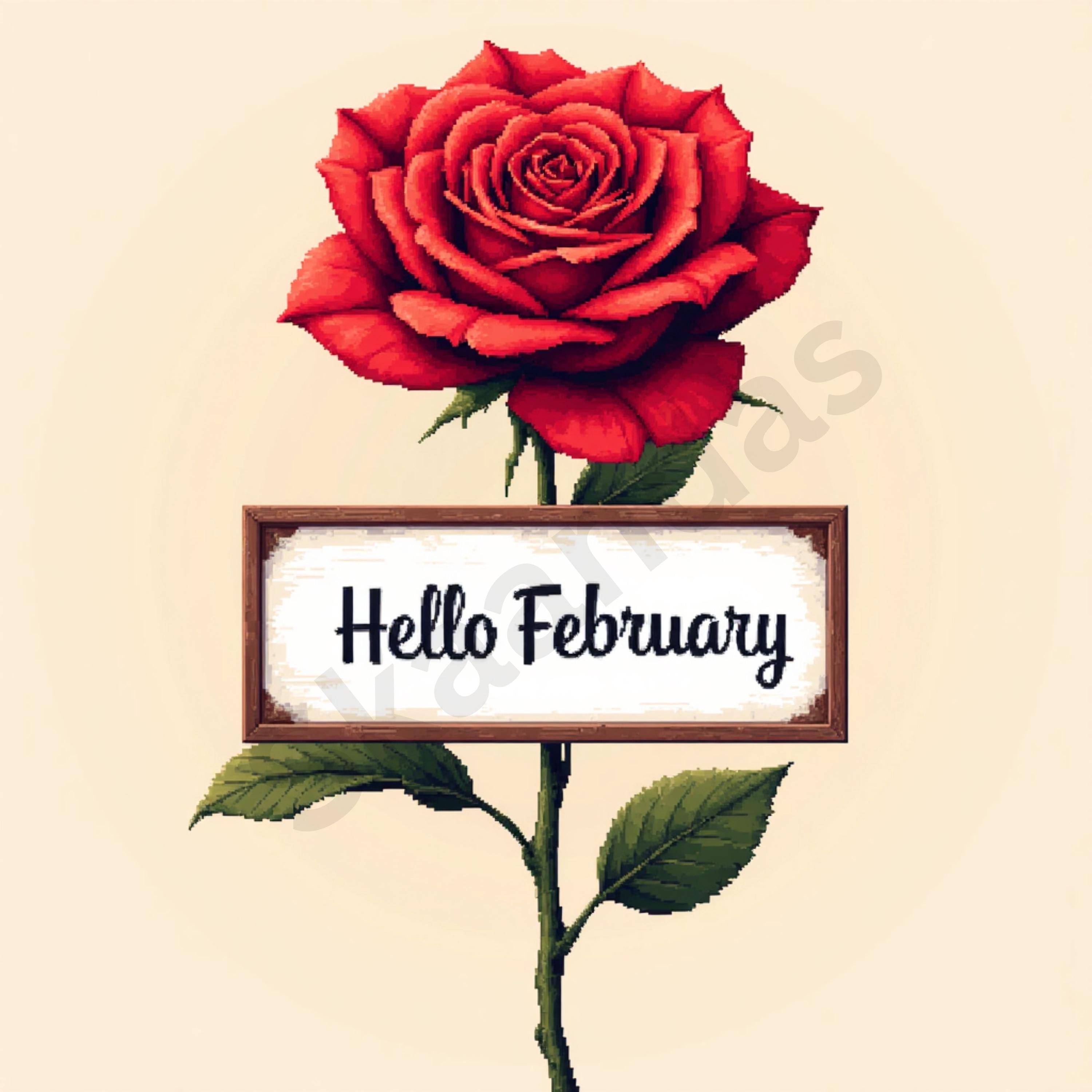 Hello February Heart and Rose Clipart | Valentine's Day Clipart Decor ...