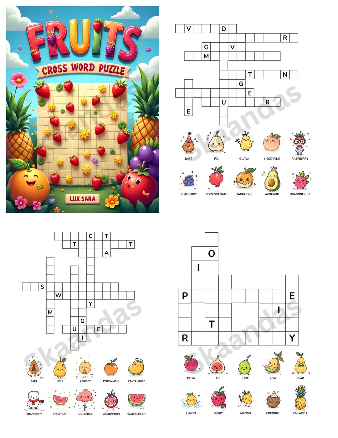 Fruits Crossword Puzzle for Kids | Fun & Educational Printable Activity ...