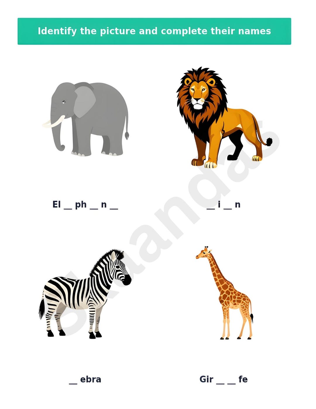 Animal Missing Letter 25 Worksheets With Answer Key, Alphabet Spelling ...