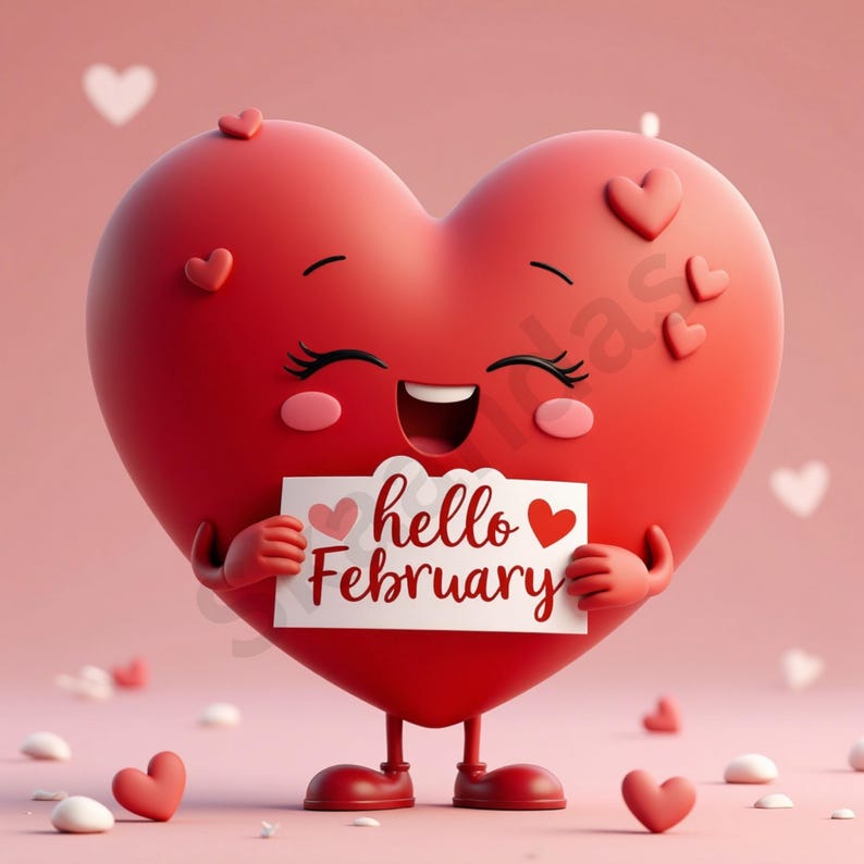 Hello February Heart and Rose Clipart | Valentine's Day Clipart Decor ...