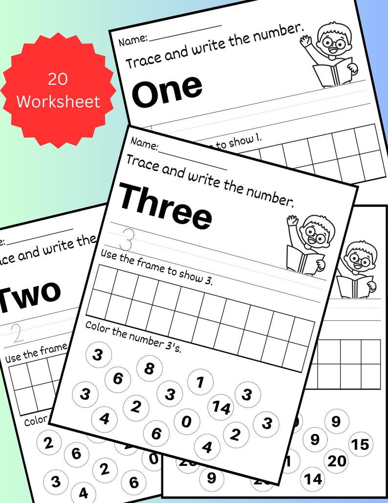 Trace and Write Numbers 1-20 Worksheets – Kindergarten Math Practice ...