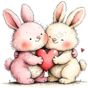 Valentine Baby Animals Clipart | Kawaii Hearts PNG (digital Download ...