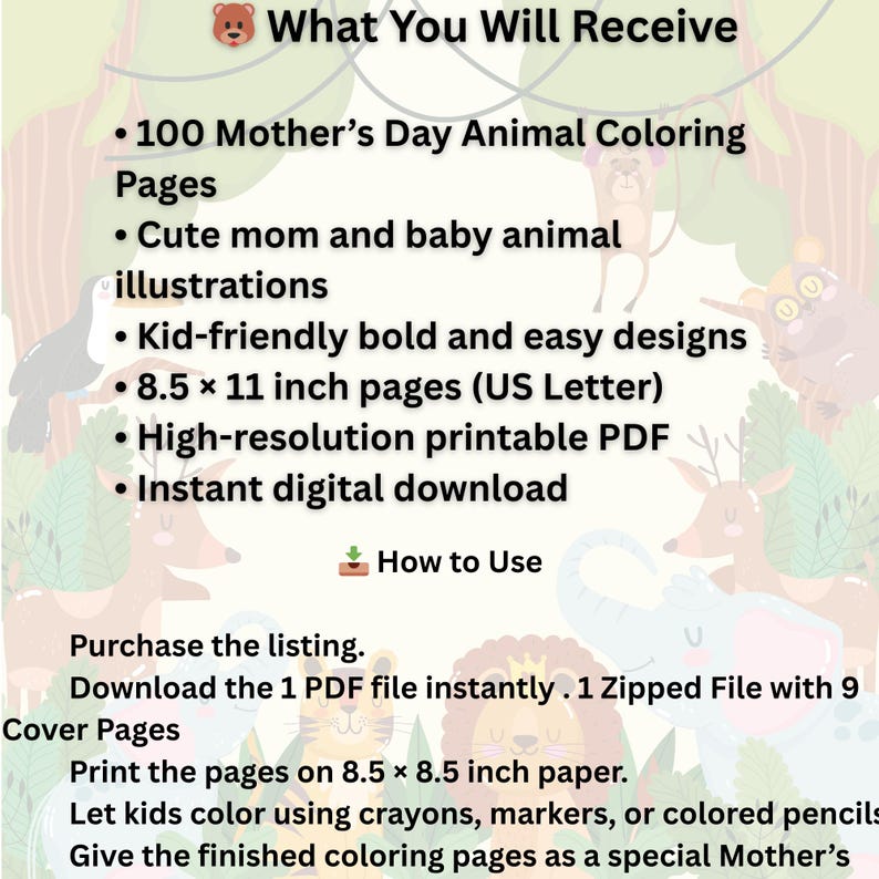 100 Mother's Day Animal Coloring Pages | Mom Baby Animals (digital ...