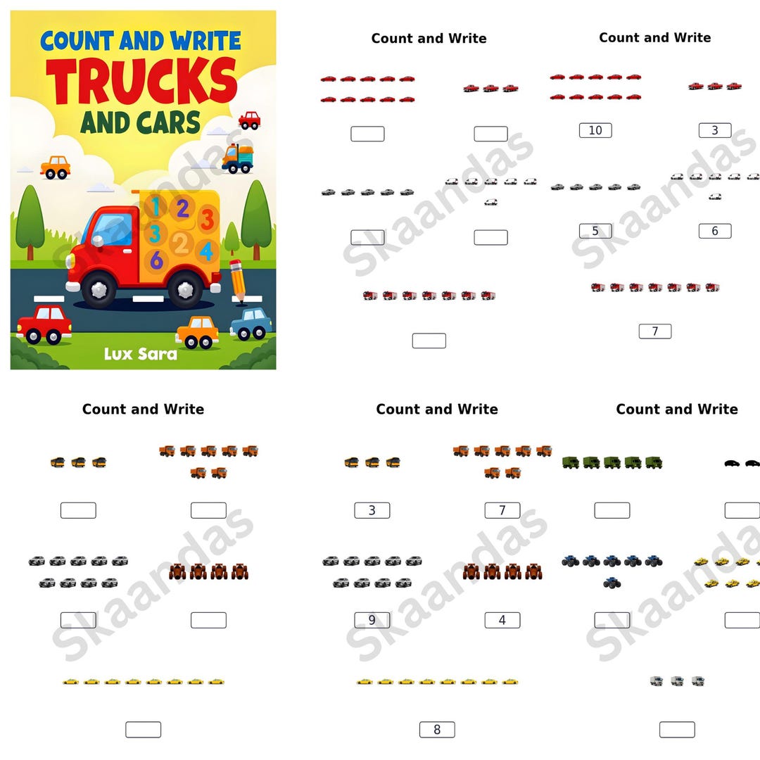 Trucks and Cars Counting Worksheet | Preschool Math (PDF) - Etsy