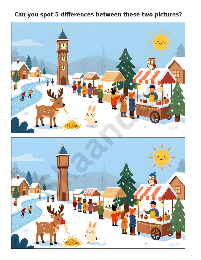 Winter Spot the Difference Puzzle | Kids Printable Activity (PDF) - Etsy