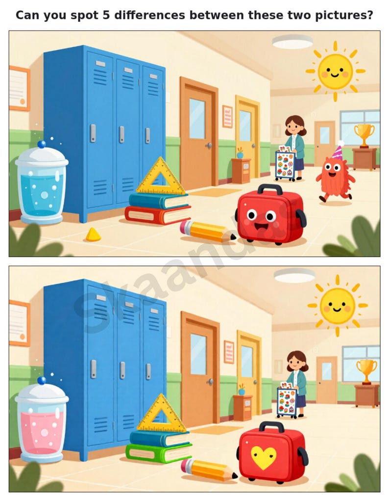 Spot the Difference Printable - School Theme 10 Worksheet With Answer ...