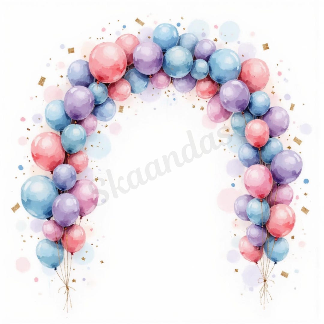 Happy Birthday Clipart Set, Cute Party Elements PNG, Balloons Cake ...