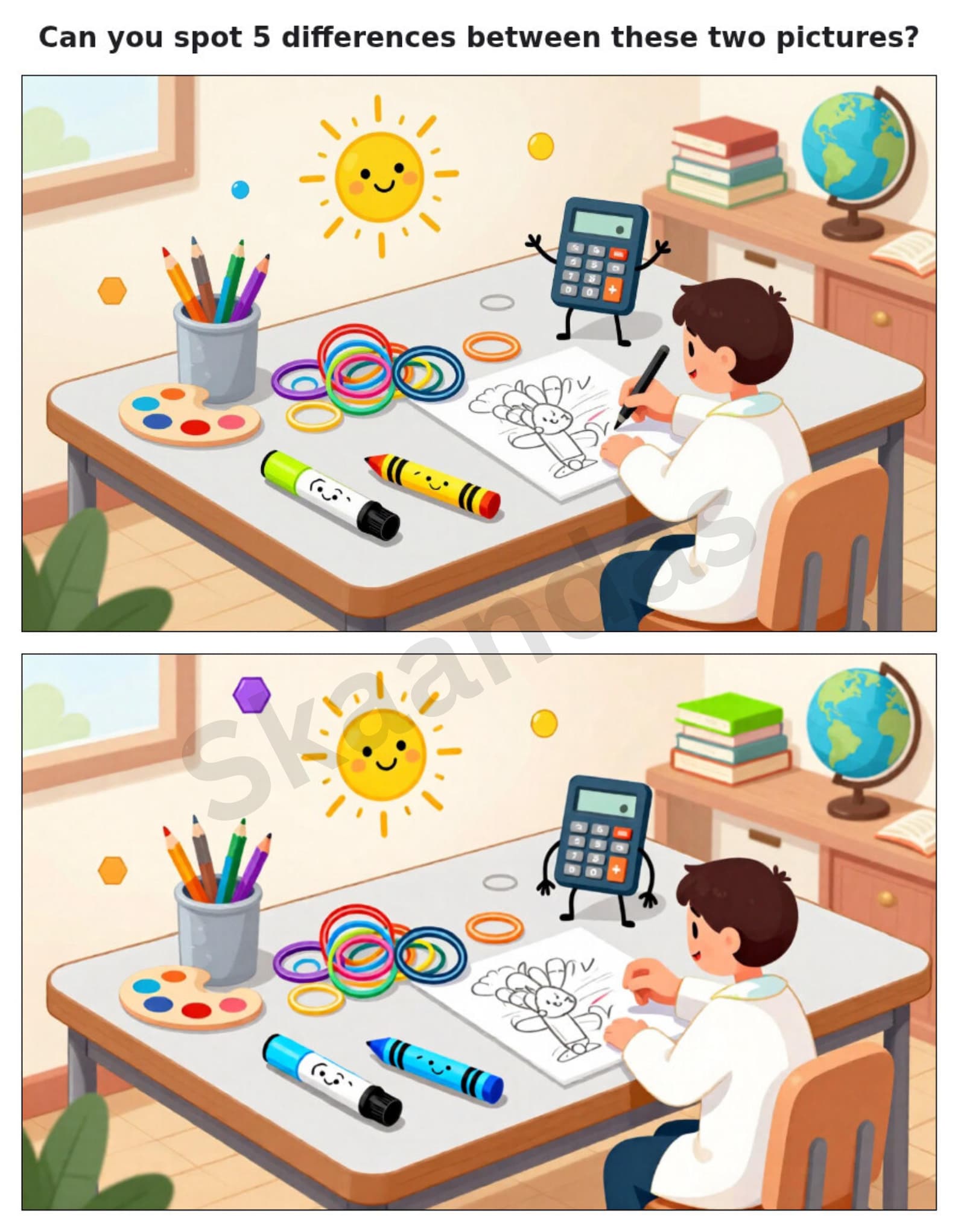 Spot the Difference Printable - School Theme 10 Worksheet With Answer ...