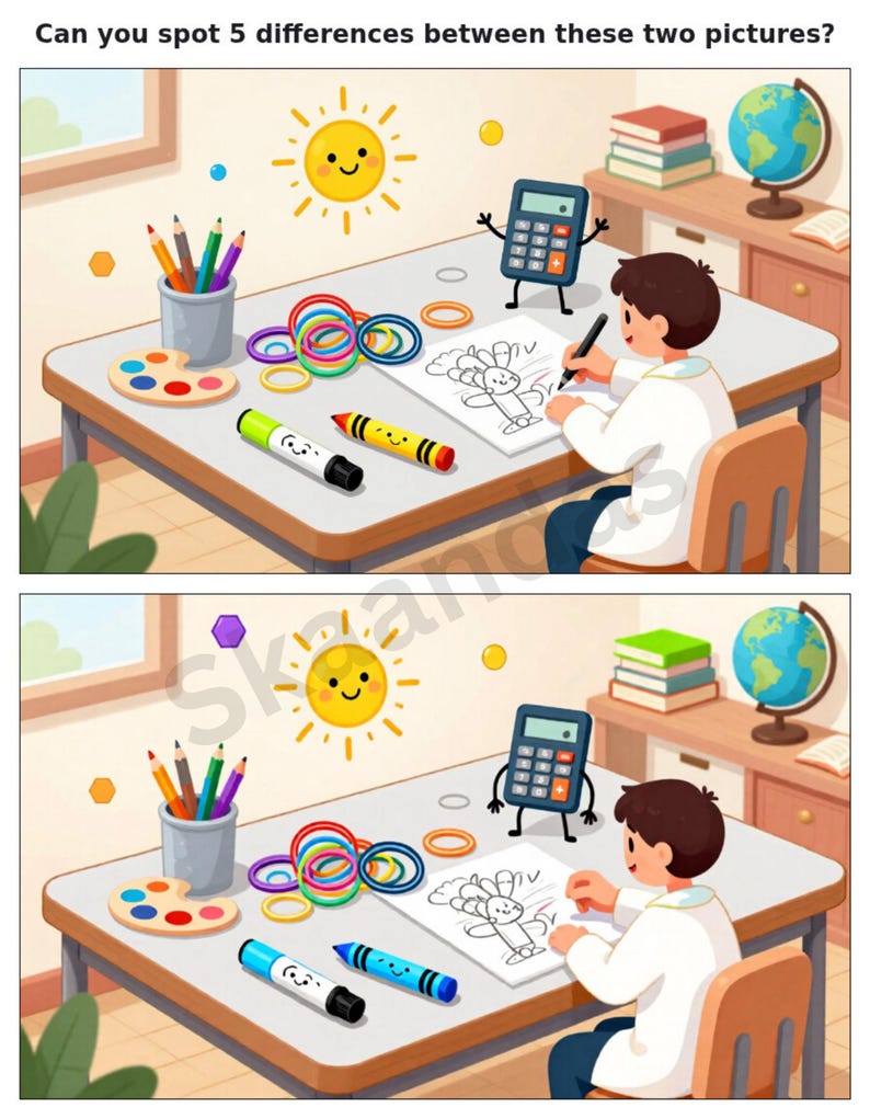 Spot the Difference Printable - School Theme 10 Worksheet With Answer ...