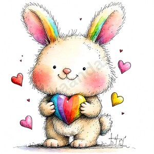 Valentine Baby Animals Clipart | Kawaii Hearts PNG (digital Download ...