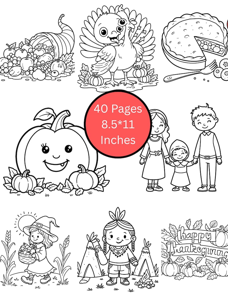 Thanksgiving Coloring Book for Kids | Turkey, Harvest Scenes (PDF ...
