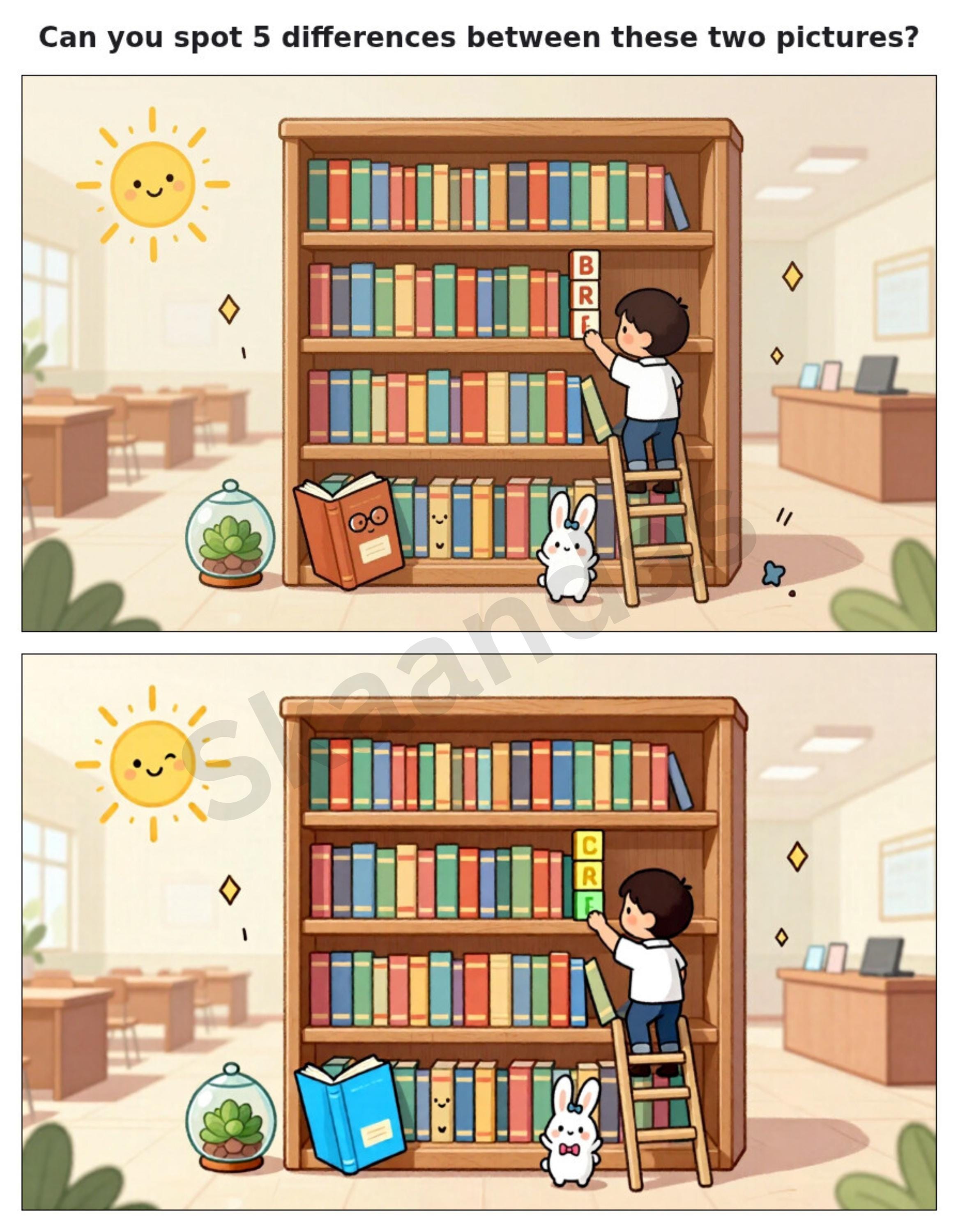 Spot the Difference Printable - School Theme 10 Worksheet With Answer ...