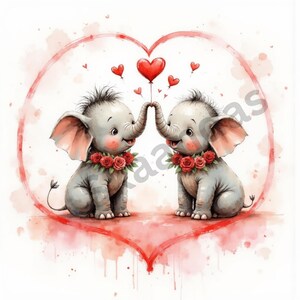 20 Elephant Couple Watercolor Clipart, Valentine's Day Card (digital ...