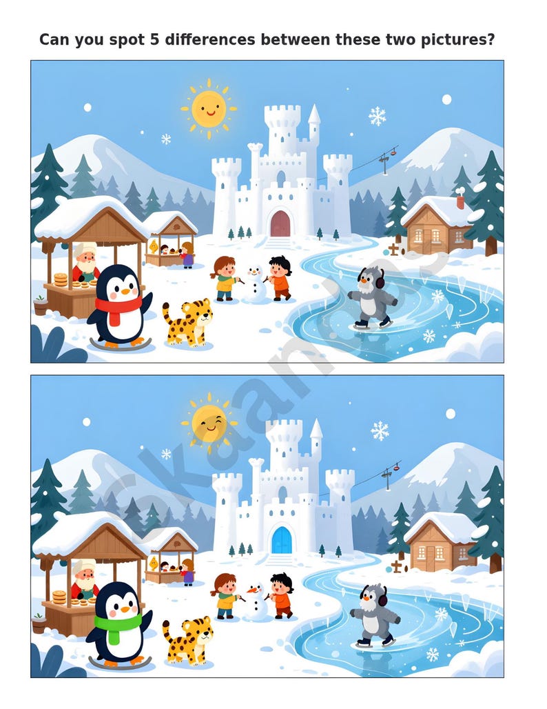Winter Spot the Difference Puzzle | Kids Printable Activity (PDF) - Etsy