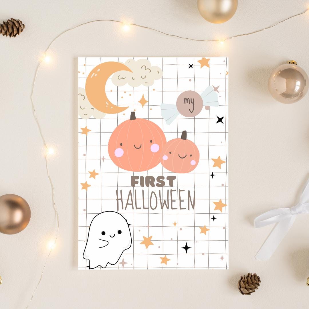 My First Halloween Card Template | Cute Black and Orange Illustrative ...