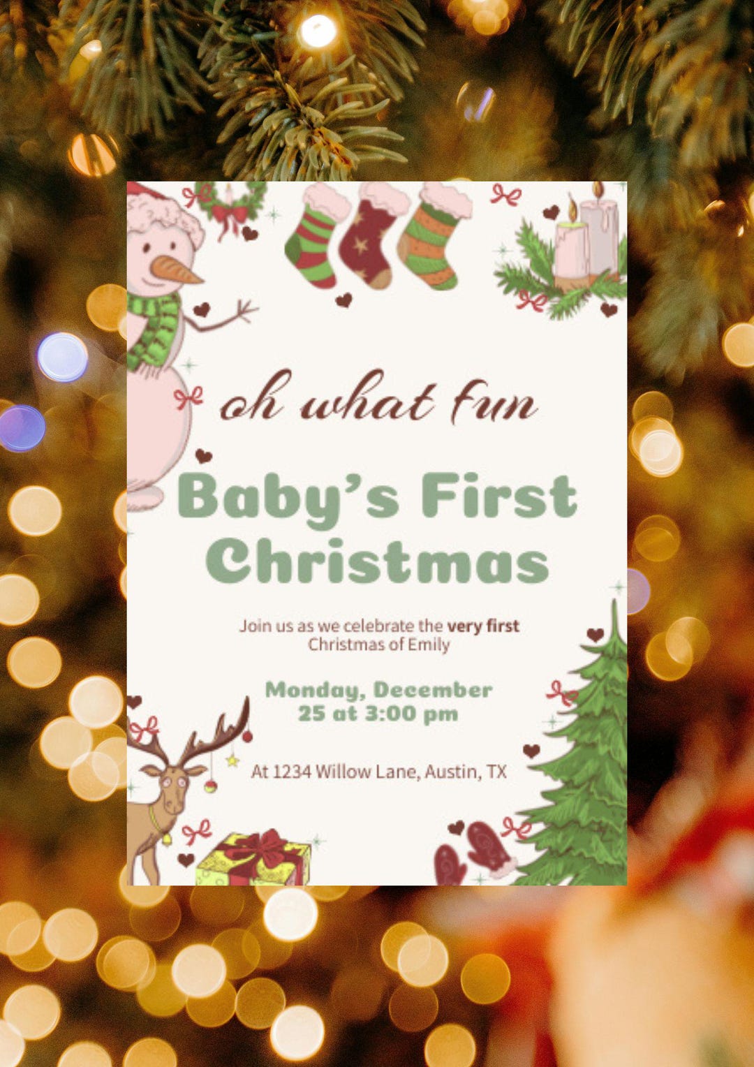 Bundle Baby's First Christmas Printable Bundle, Editable Invitation ...