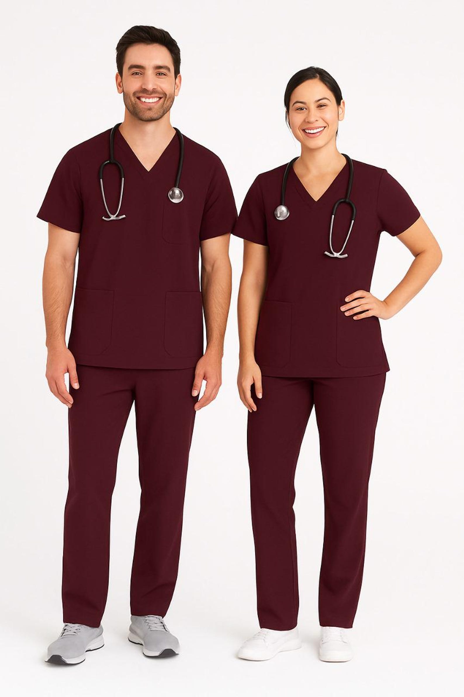 Unisex V-neck Scrub Set, Poly-cotton Blend Medical Uniform, Mauve/dusty ...