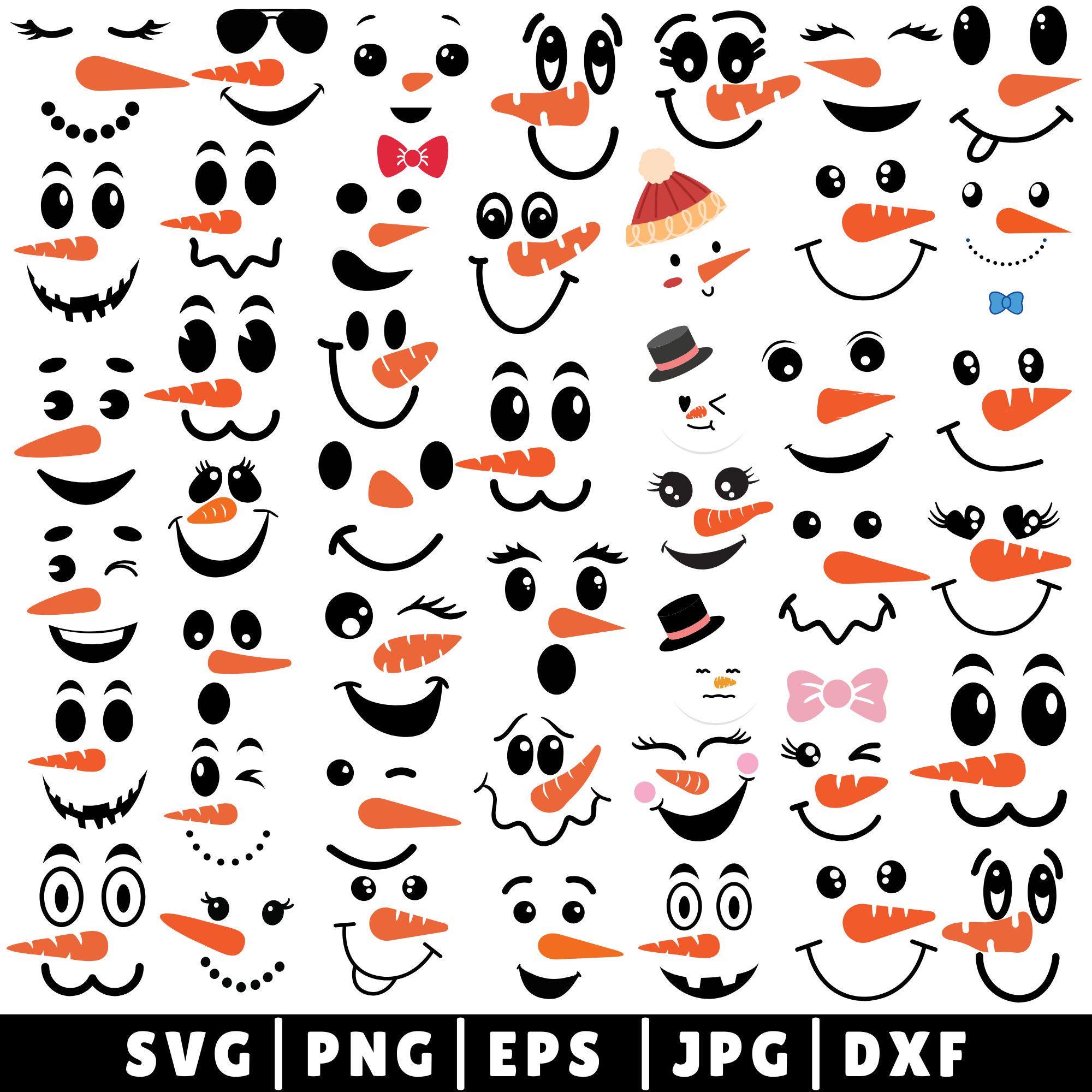 42 Snowman Faces SVG Bundle: Christmas Cricut Cut Files (digital ...