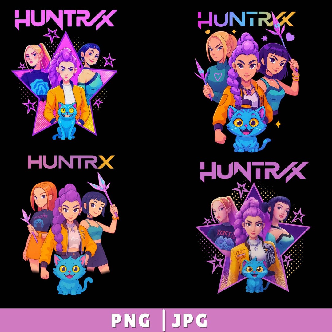 Huntrix Kpop Demon Hunters PNG, Kpop Idol Group Shirt Design, Girl ...