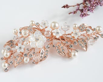 Bridal Hair Accessories Rose Gold Hair Clip Crystal Flower | Etsy