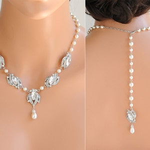 Back Drop Wedding Necklace, Backdrop Bridal Necklace, Swarovski Pearl ...